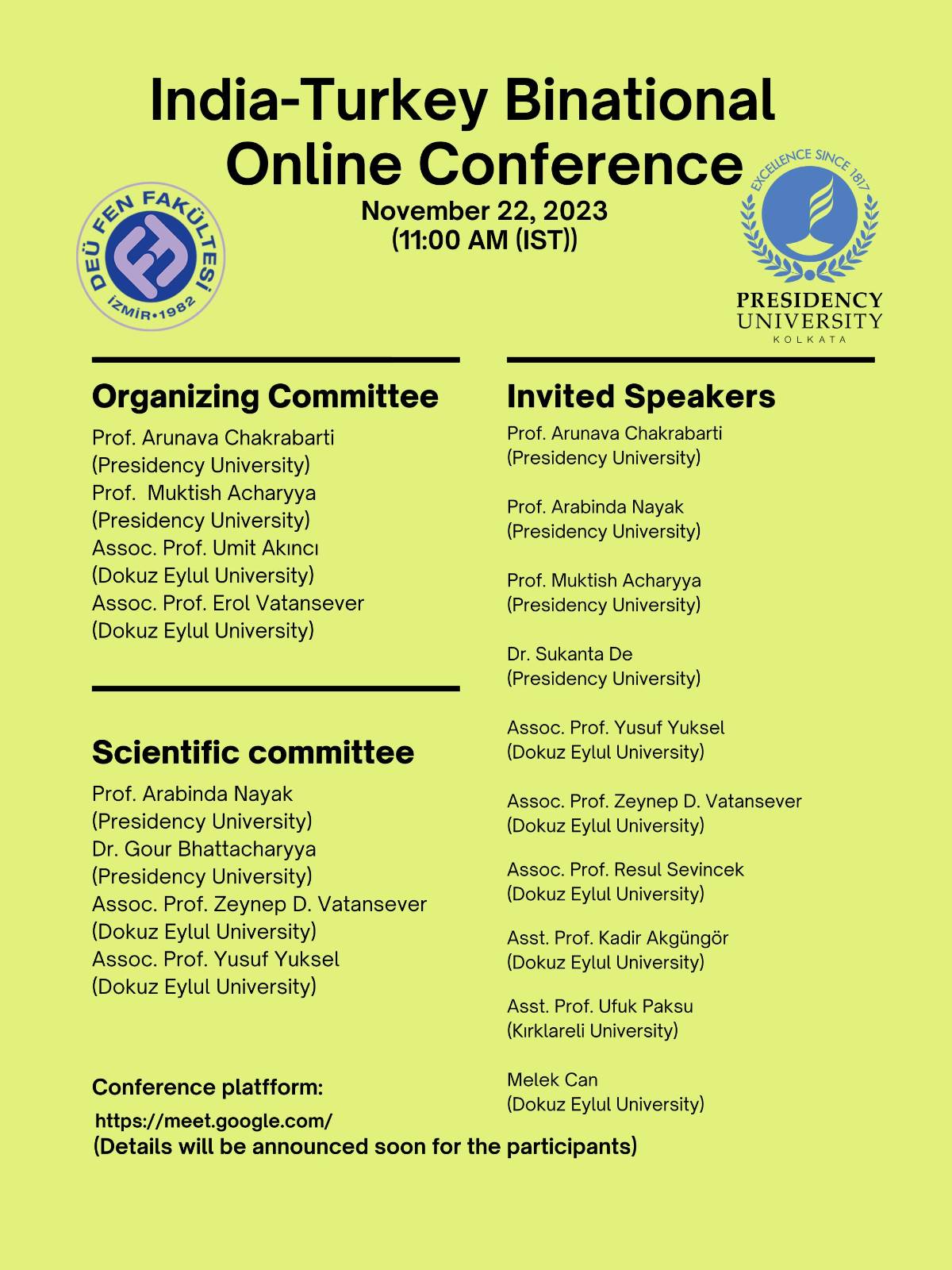 India-Turkey Binational Online Conference | Fizik Bölümü